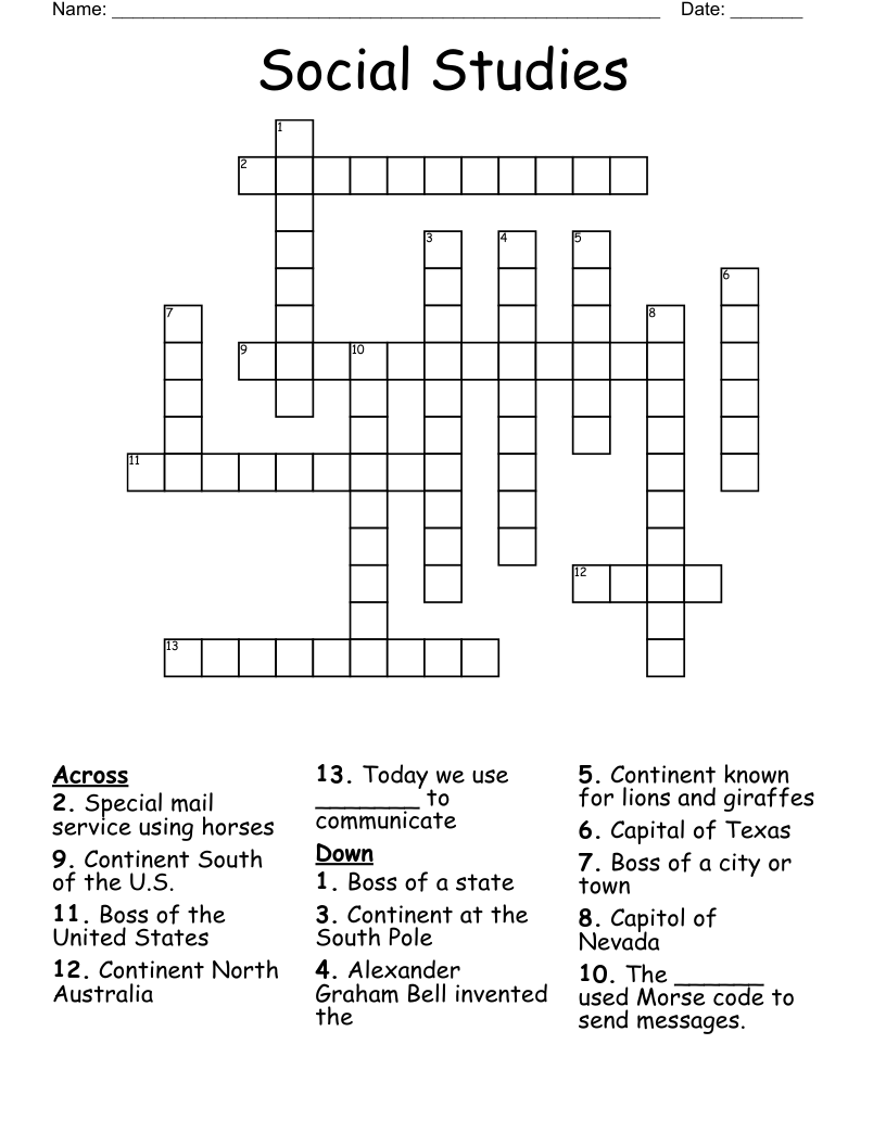 Social Studies Crossword - WordMint