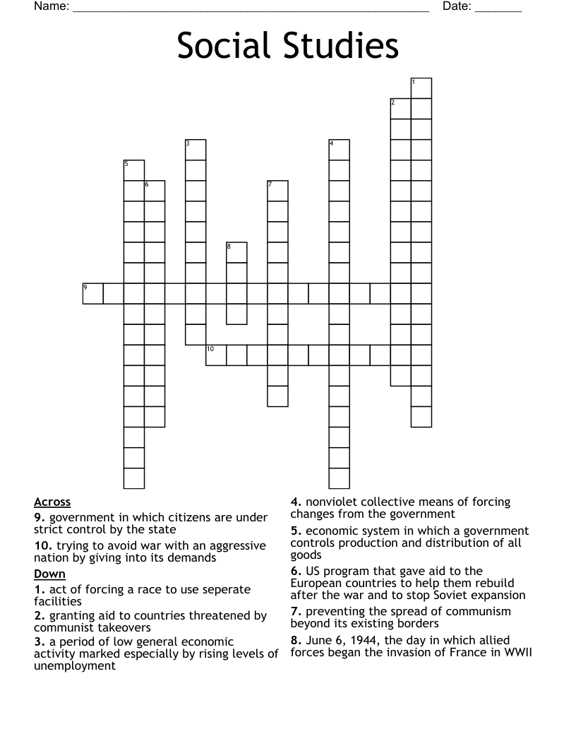 Social Studies Crossword - WordMint