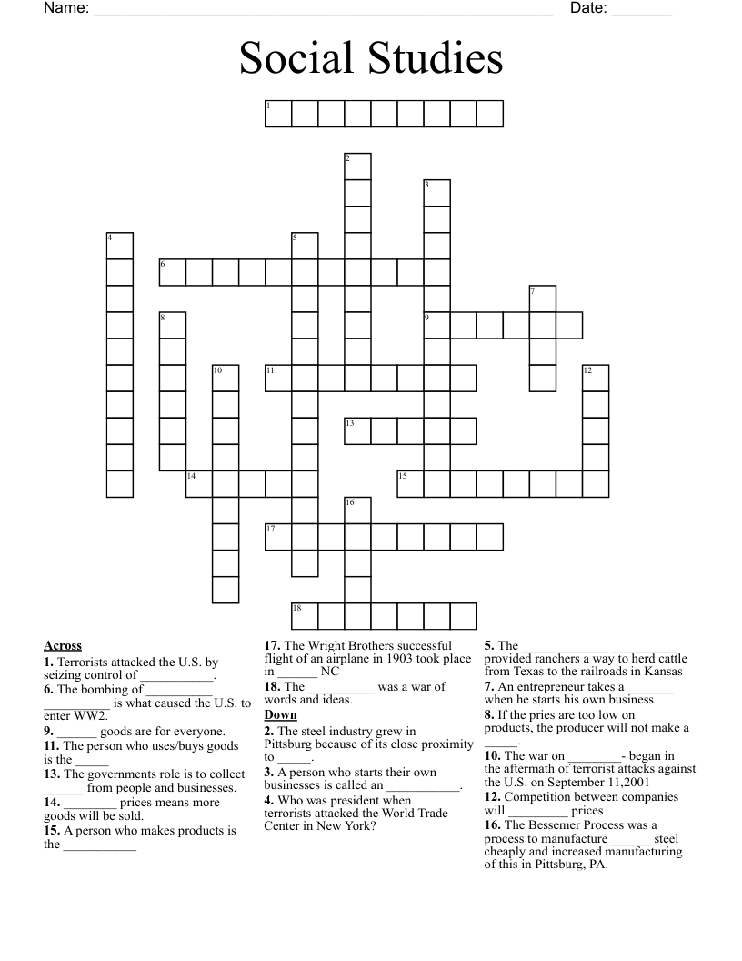 Social Studies Crossword - WordMint