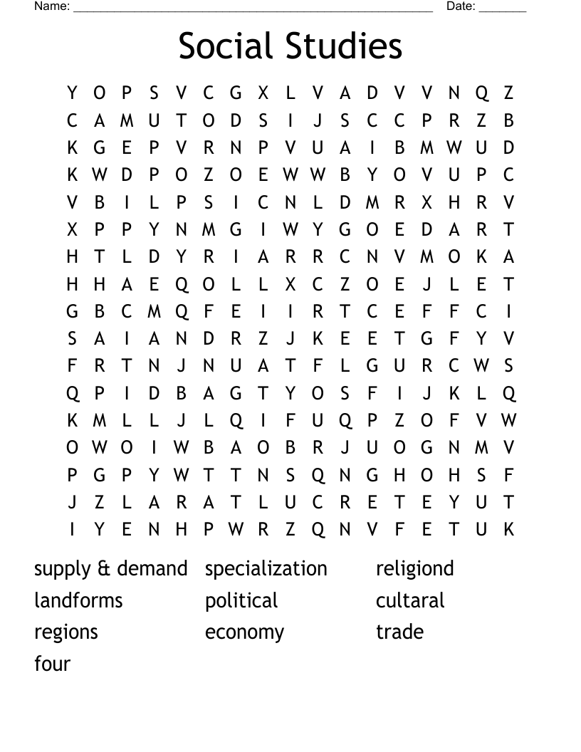 Social Studies Word Search - WordMint