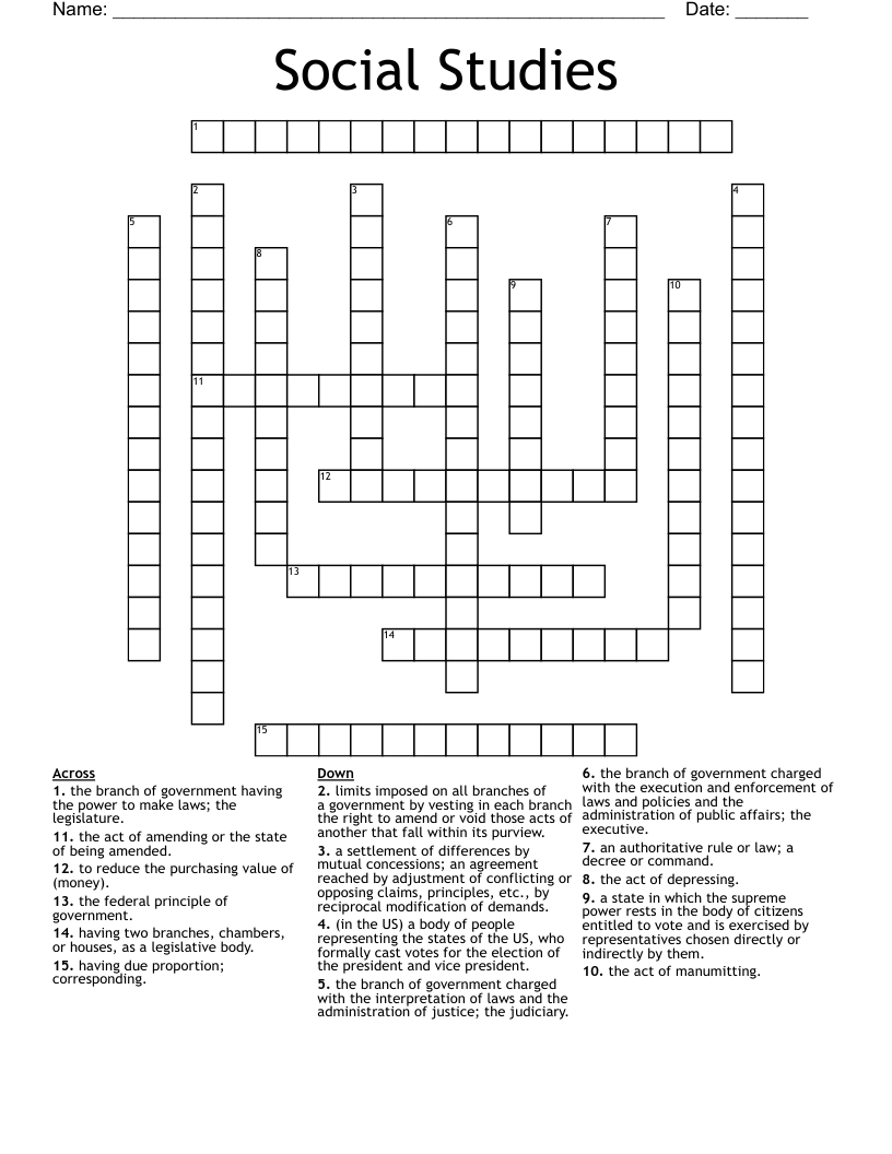 Social Studies Crossword - WordMint