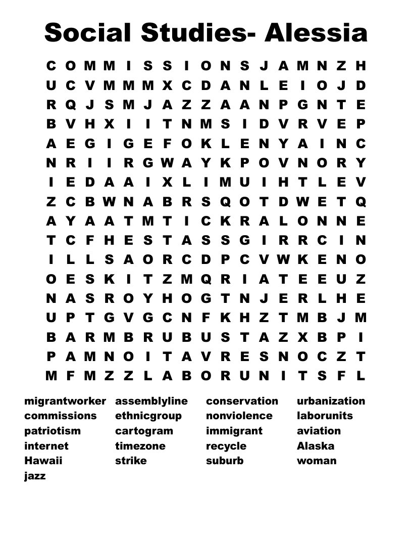 Social Studies- Alessia Word Search - WordMint