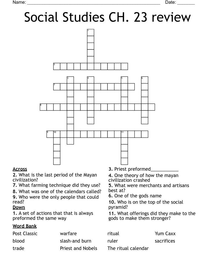 Social Studies CH. 23 review Crossword - WordMint