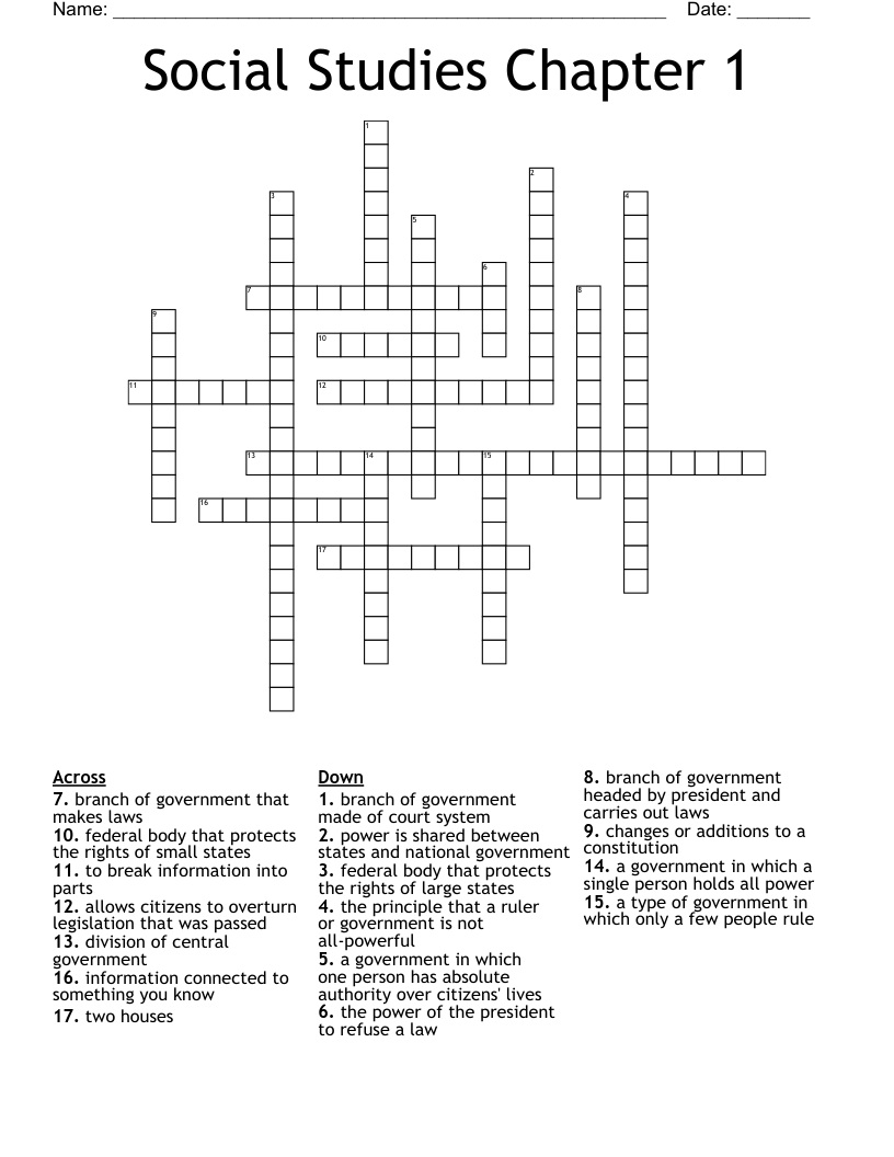 Social Studies Chapter 1 Crossword - WordMint