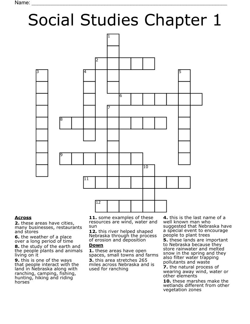 Social Studies Chapter 1 Crossword - WordMint