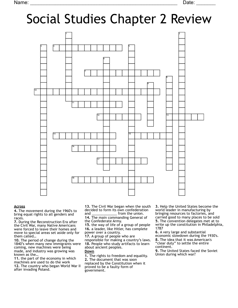 Social Studies Chapter 2 Review Crossword - WordMint