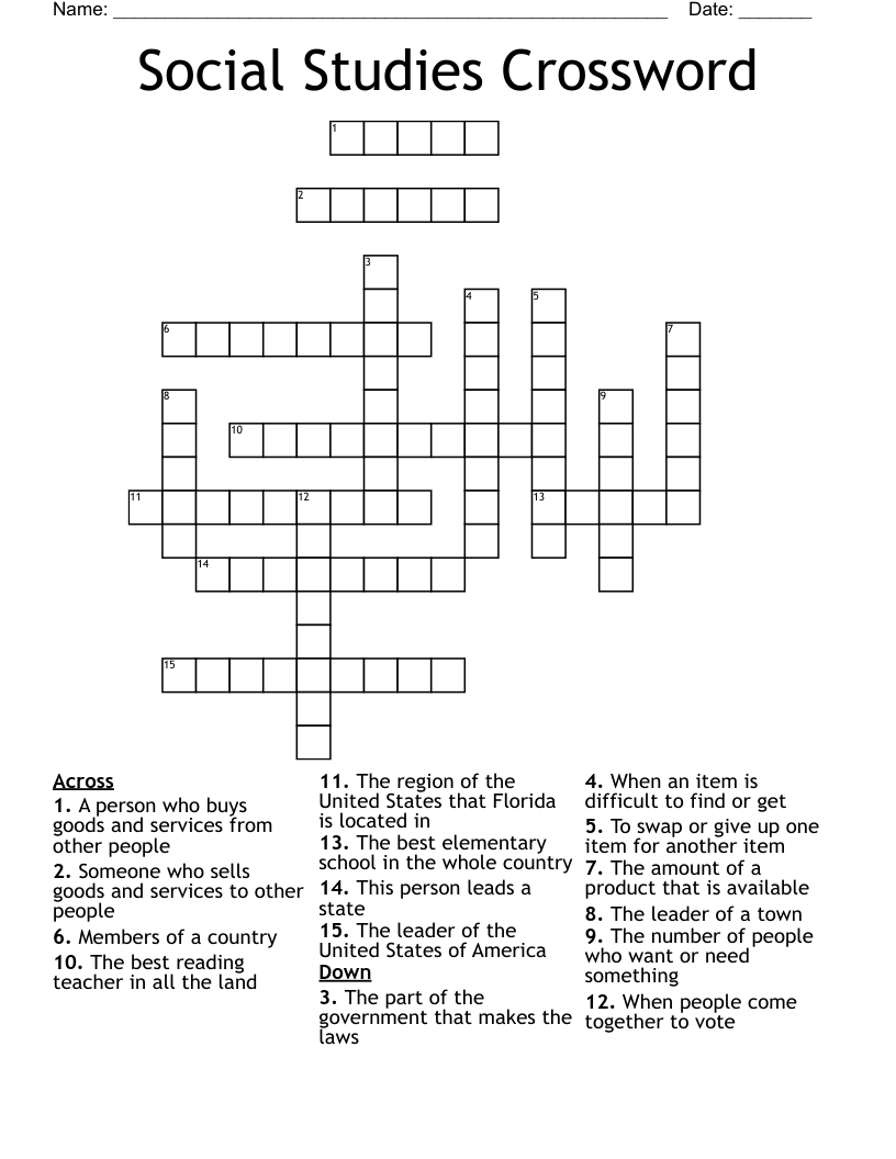 Social Studies Crossword - WordMint