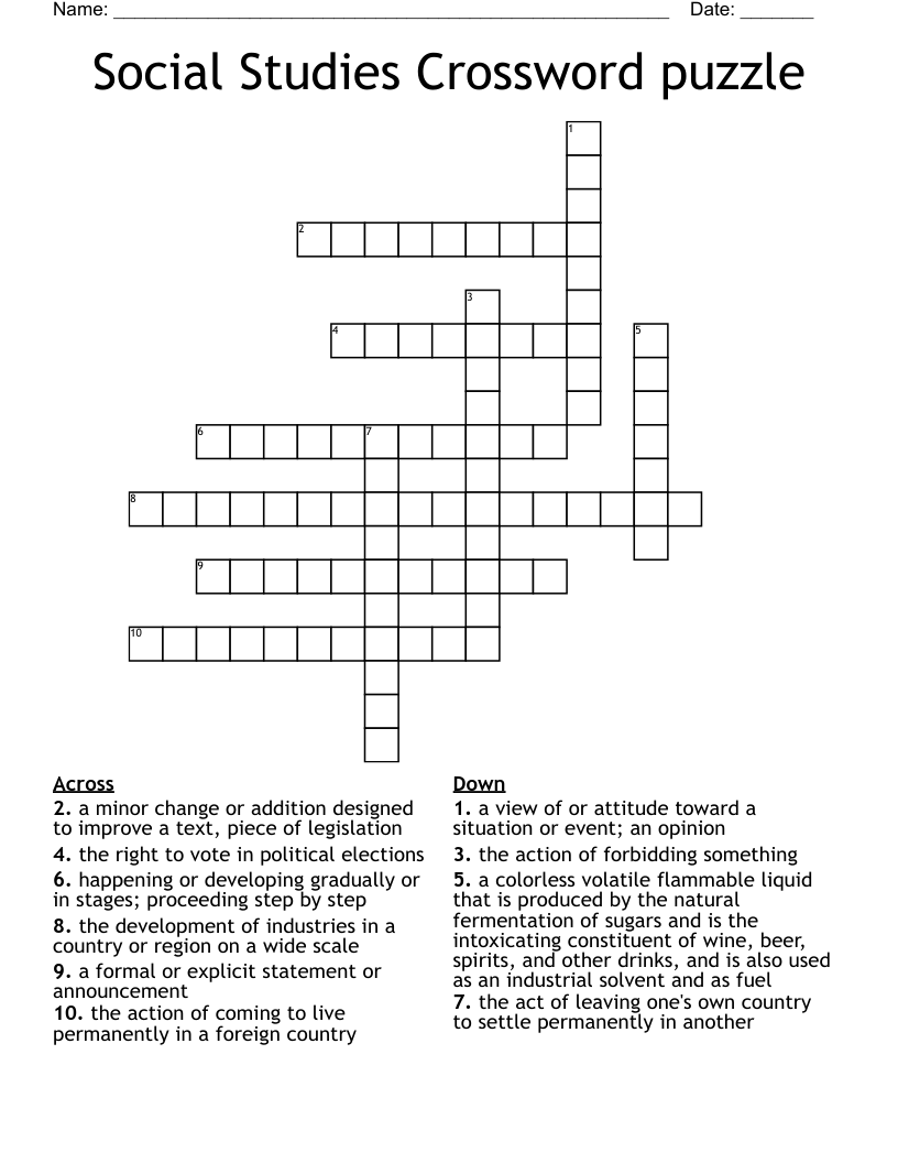 Social Studies Crossword puzzle - WordMint