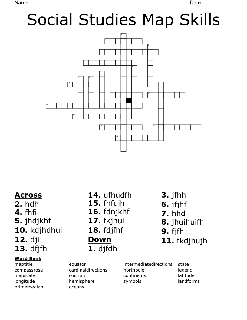 Social Studies Map Skills Crossword - WordMint