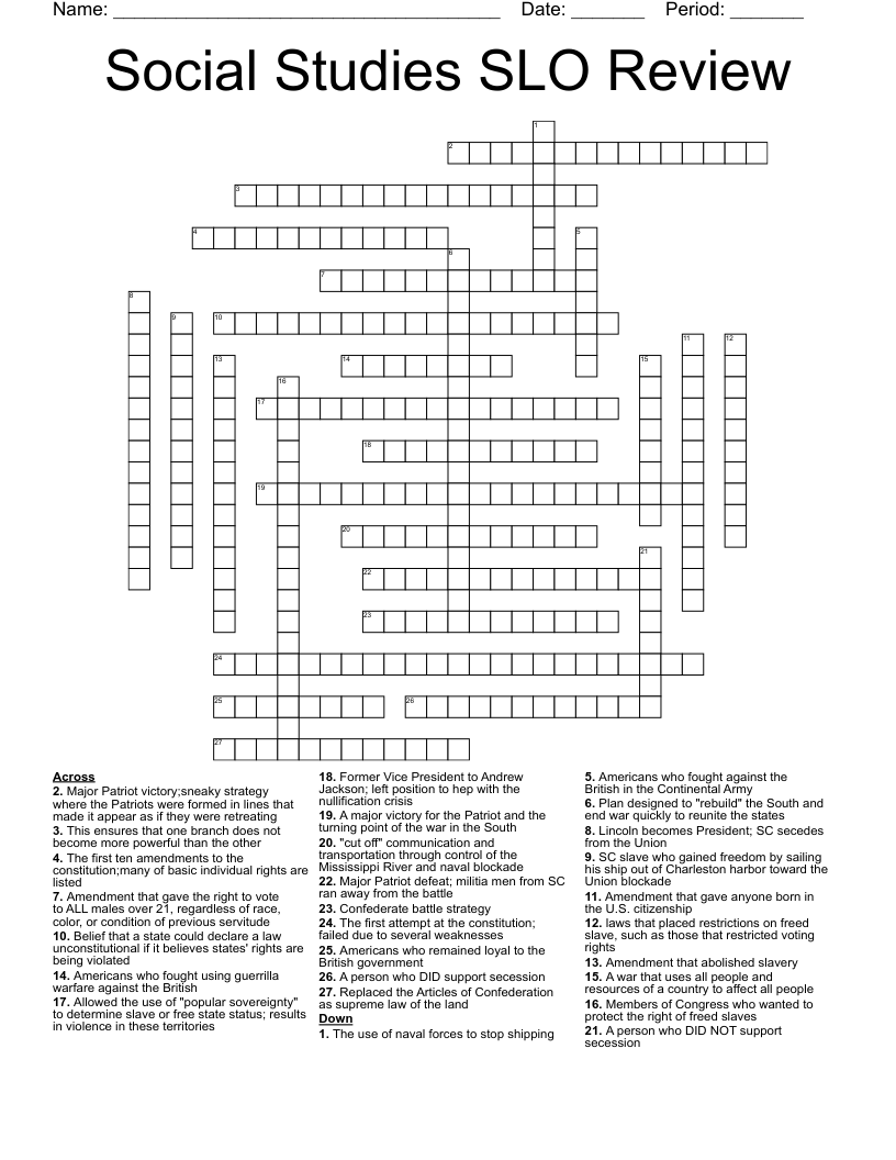 Social Studies SLO Review Crossword - WordMint