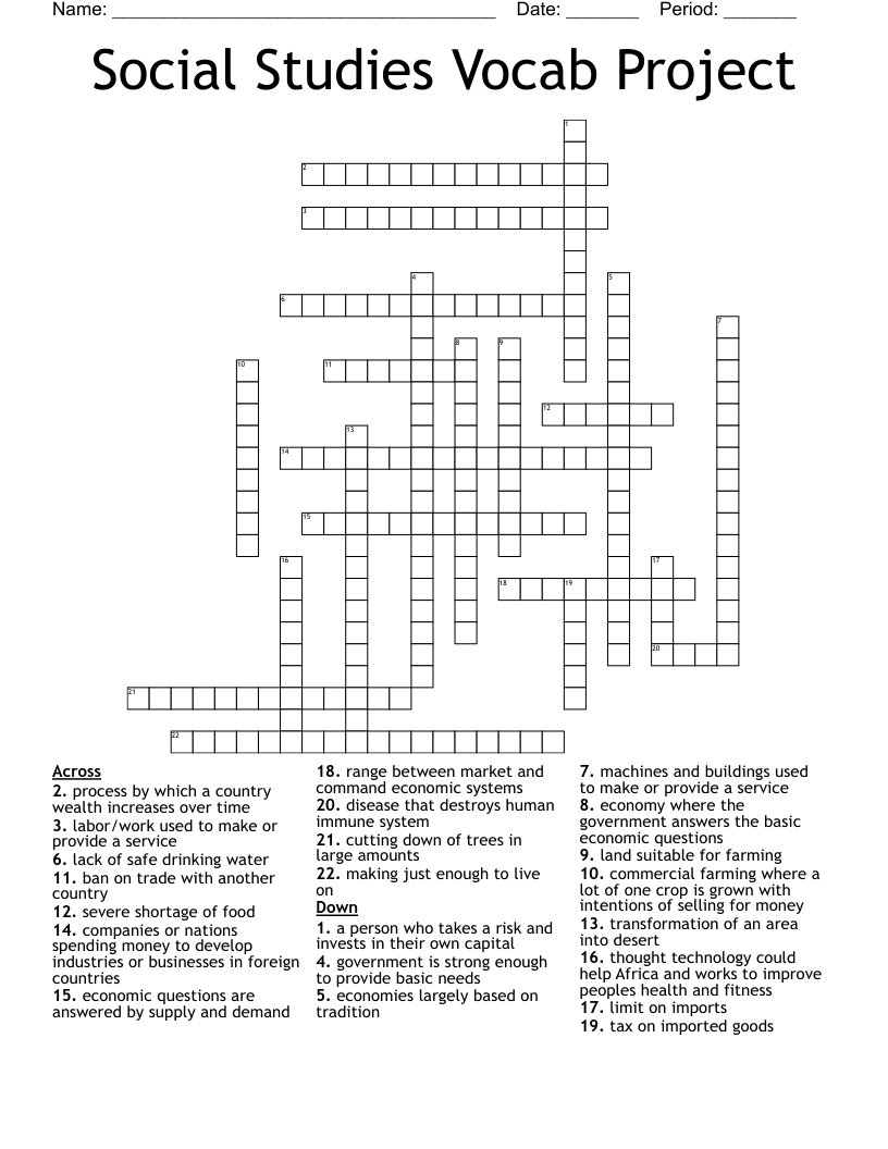 Social Studies Vocab Project Crossword - WordMint