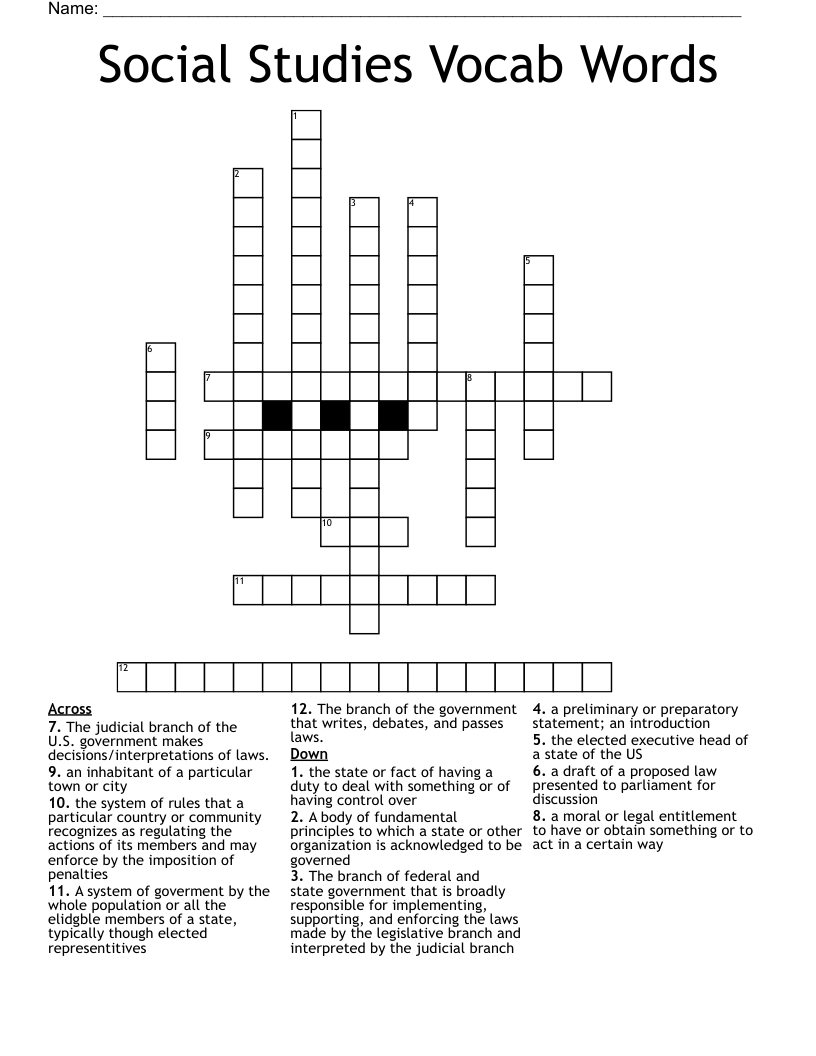 Social Studies Vocab Words Crossword - WordMint