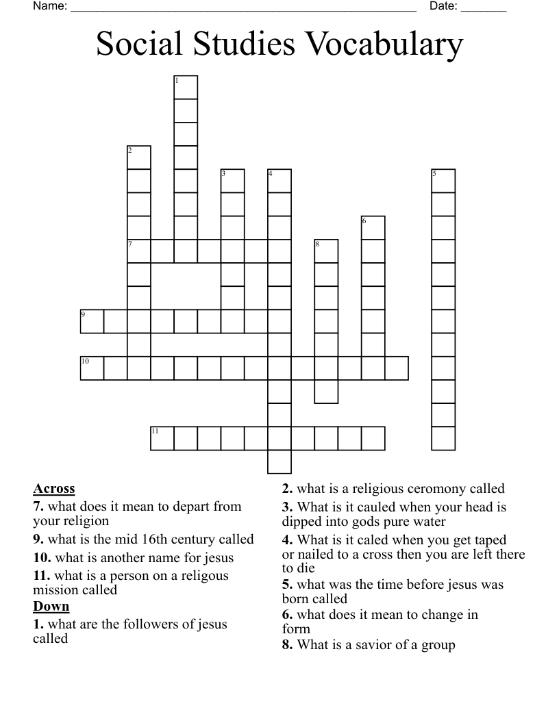 Social Studies Vocabulary Crossword - WordMint