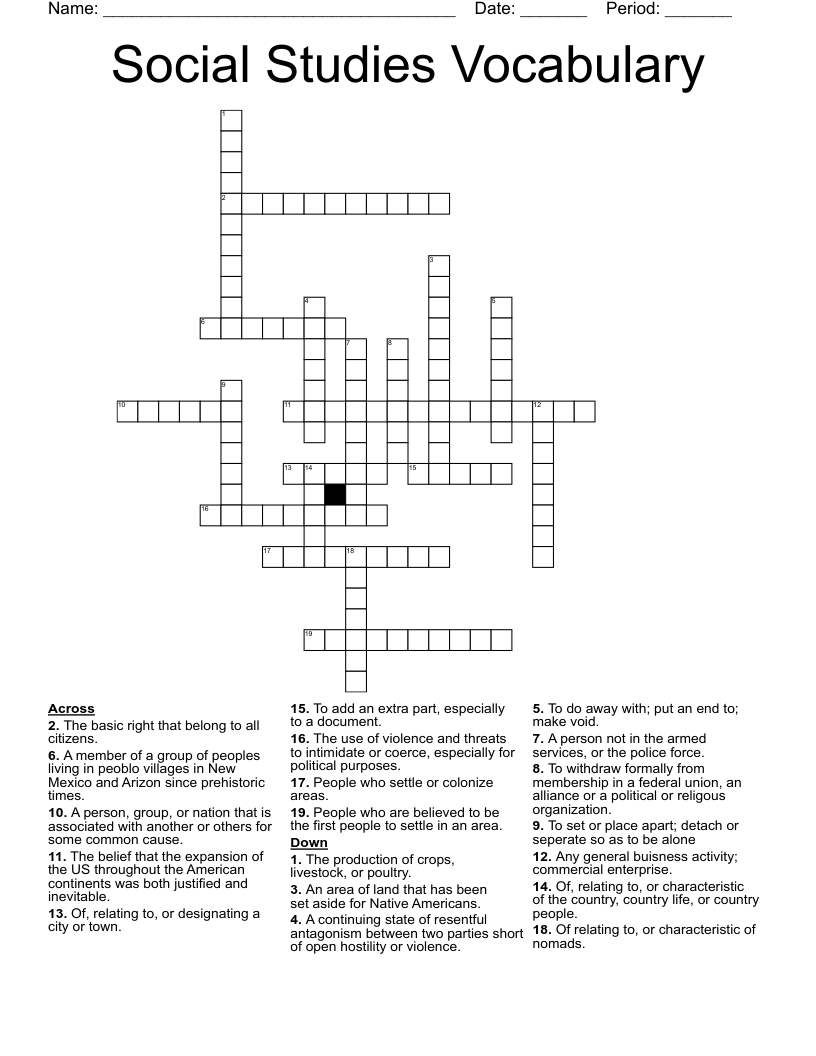 Social Studies Vocabulary Crossword - WordMint