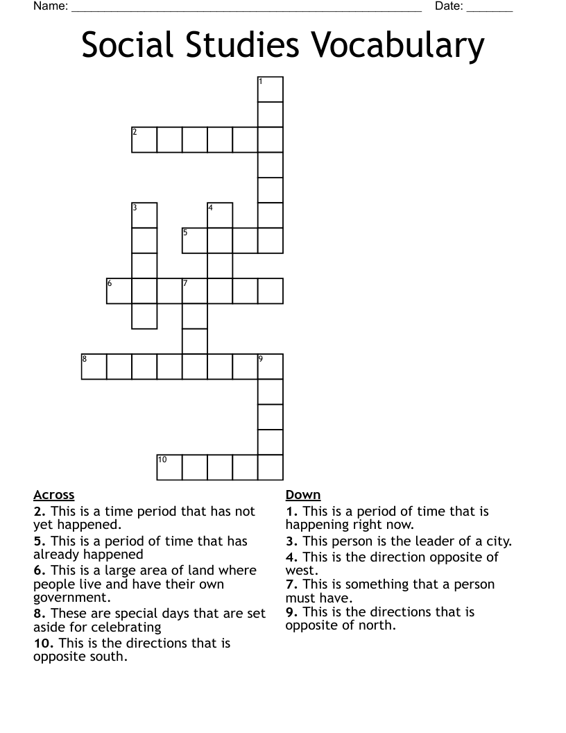 Social Studies Vocabulary Crossword Puzzle at Charlie Gladys blog
