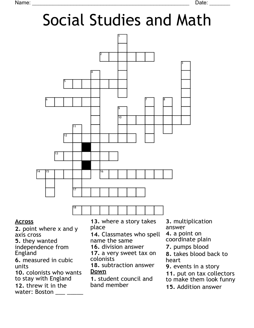 Social Studies and Math Crossword - WordMint