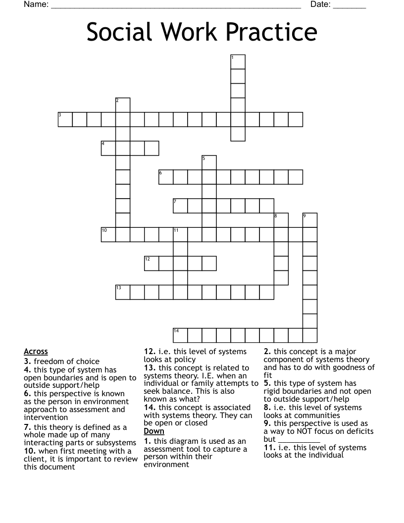 Social Work Practice Crossword - WordMint