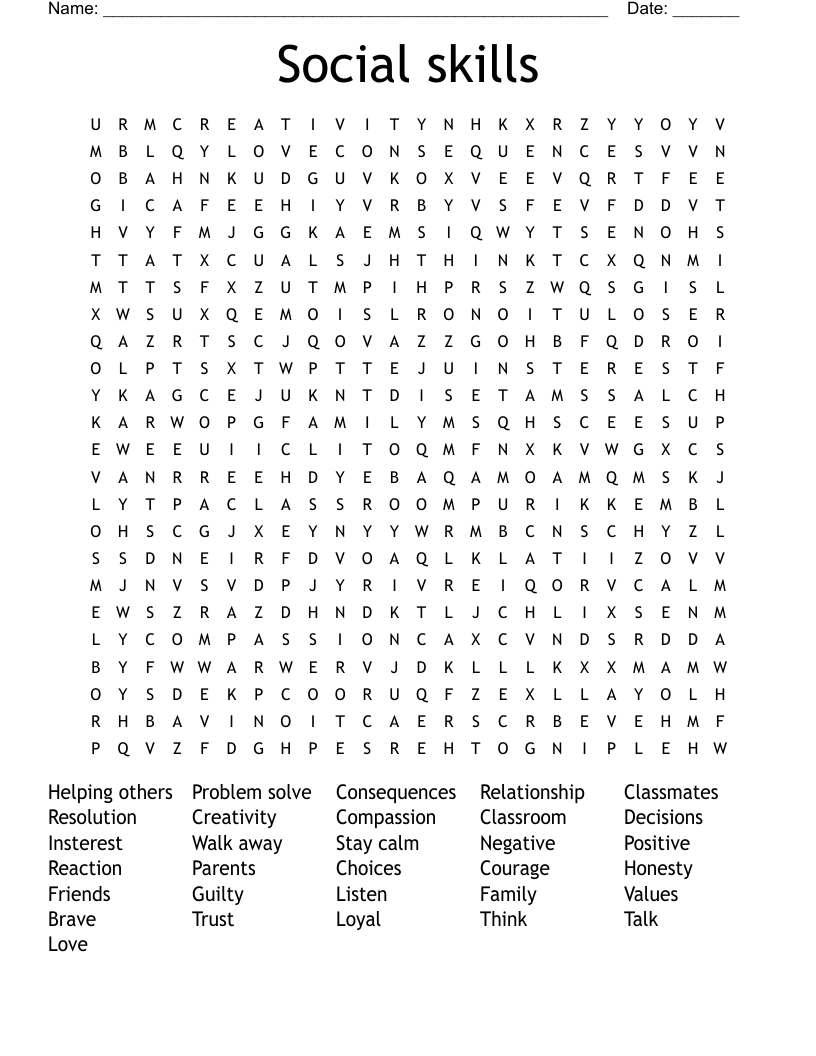 Social Skills Word Search WordMint