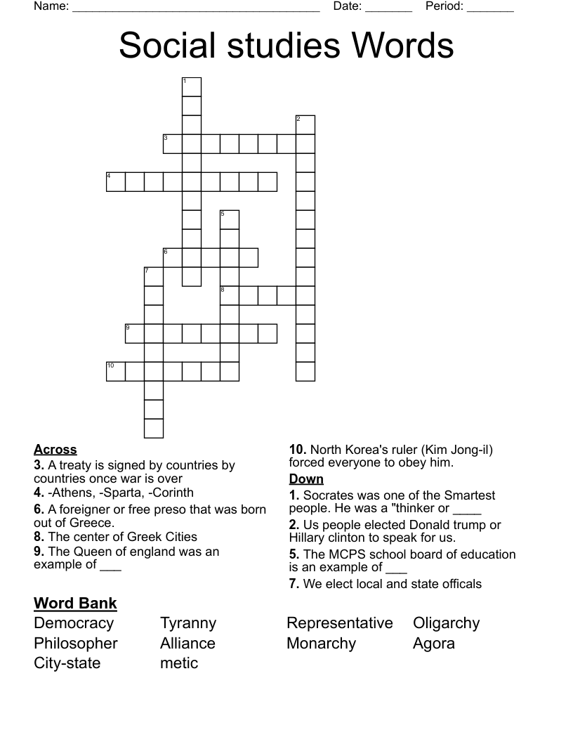 Social studies Words Crossword - WordMint