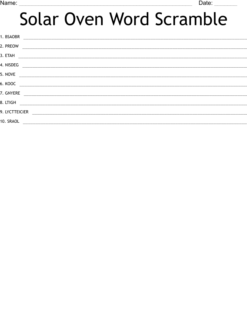 Solar Oven Word Scramble - WordMint