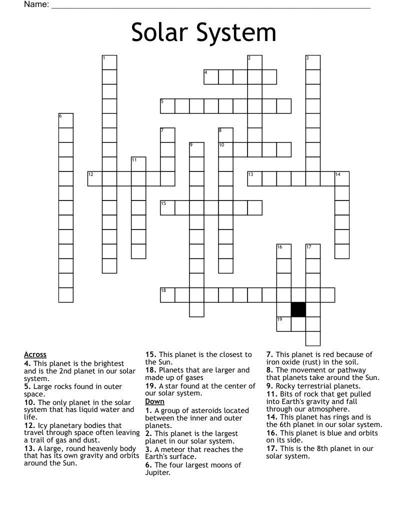 Solar System Crossword - WordMint