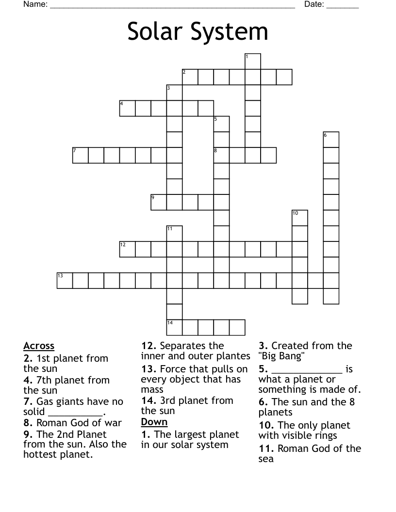 Solar System Crossword - WordMint