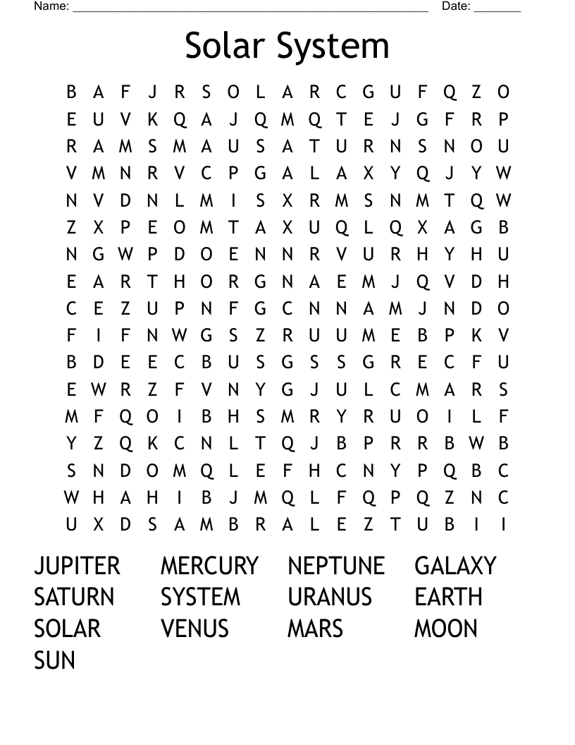Solar System Word Search - WordMint