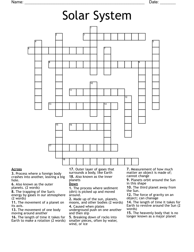Solar System Crossword - WordMint