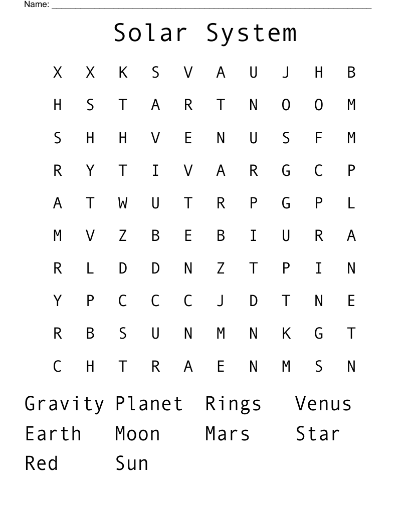 Solar System Word Search - WordMint