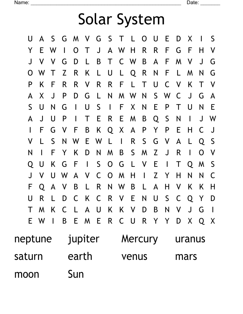Solar System Word Search - WordMint
