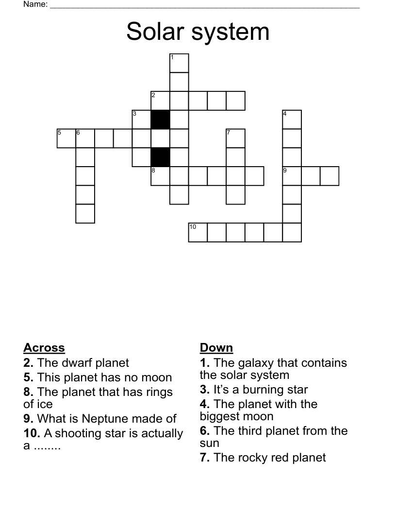 Solar system Crossword - WordMint