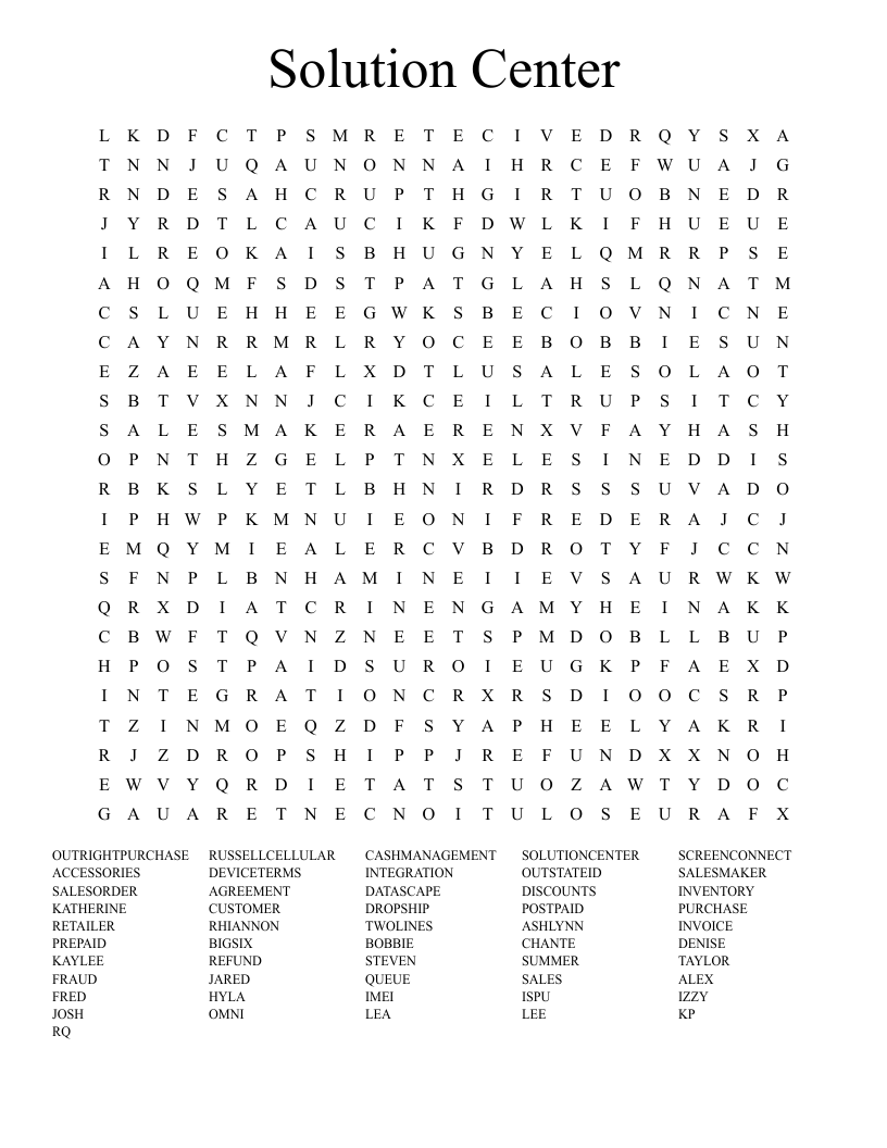 Solution Center Word Search - WordMint
