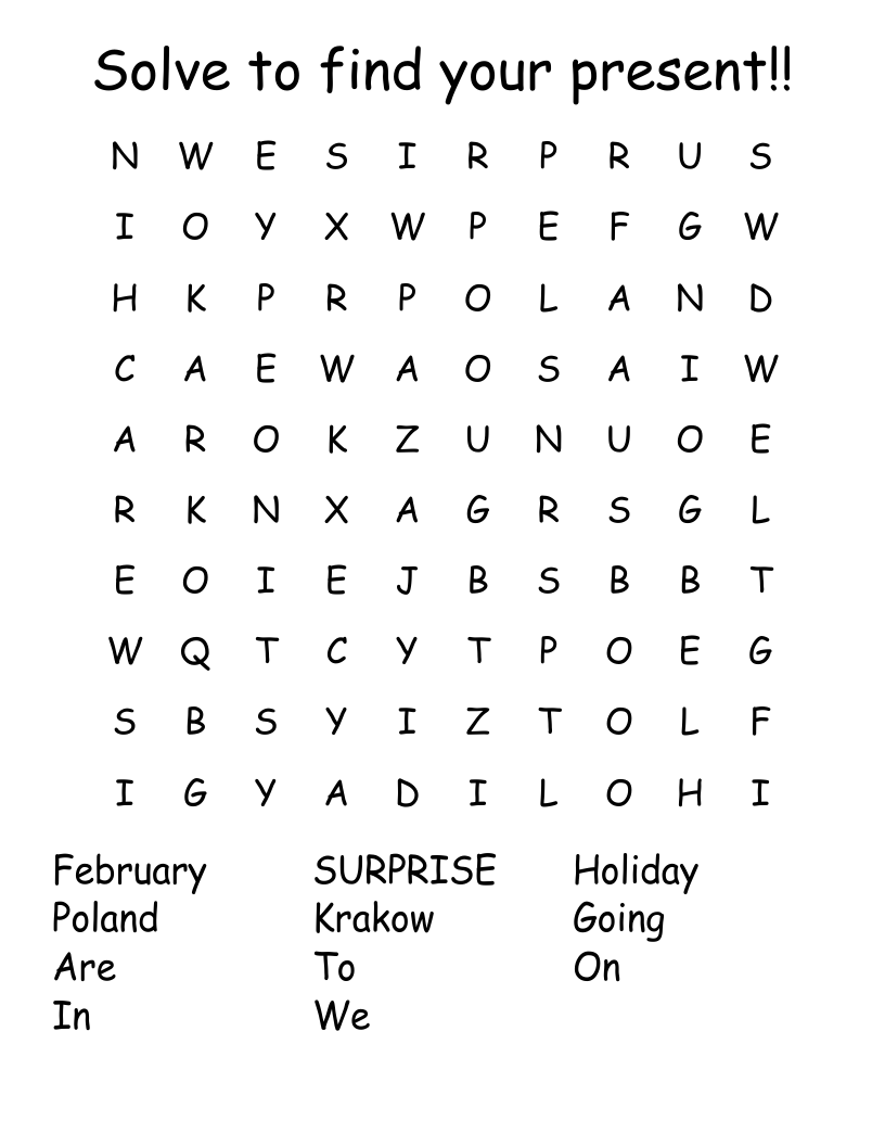 Solve to find your present!! Word Search - WordMint