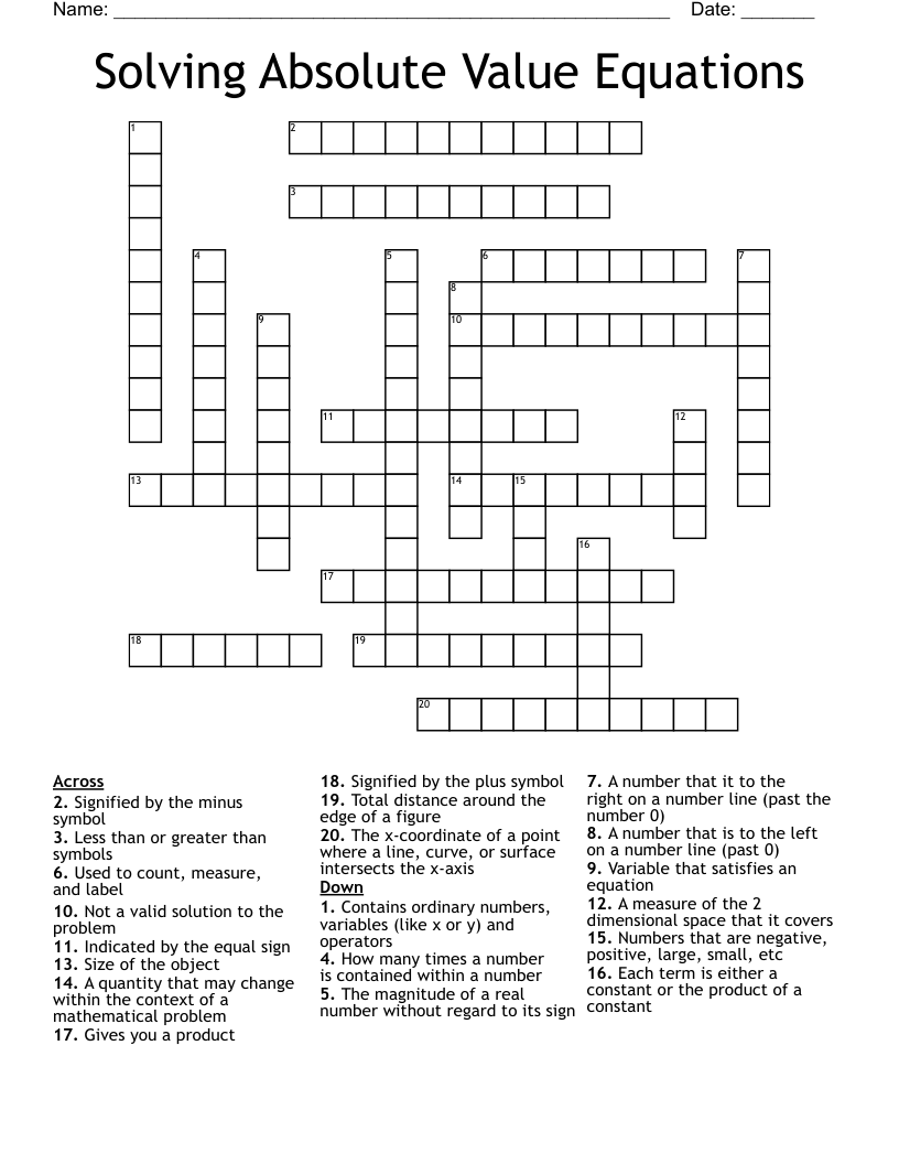 Solving Absolute Value Equations Crossword WordMint