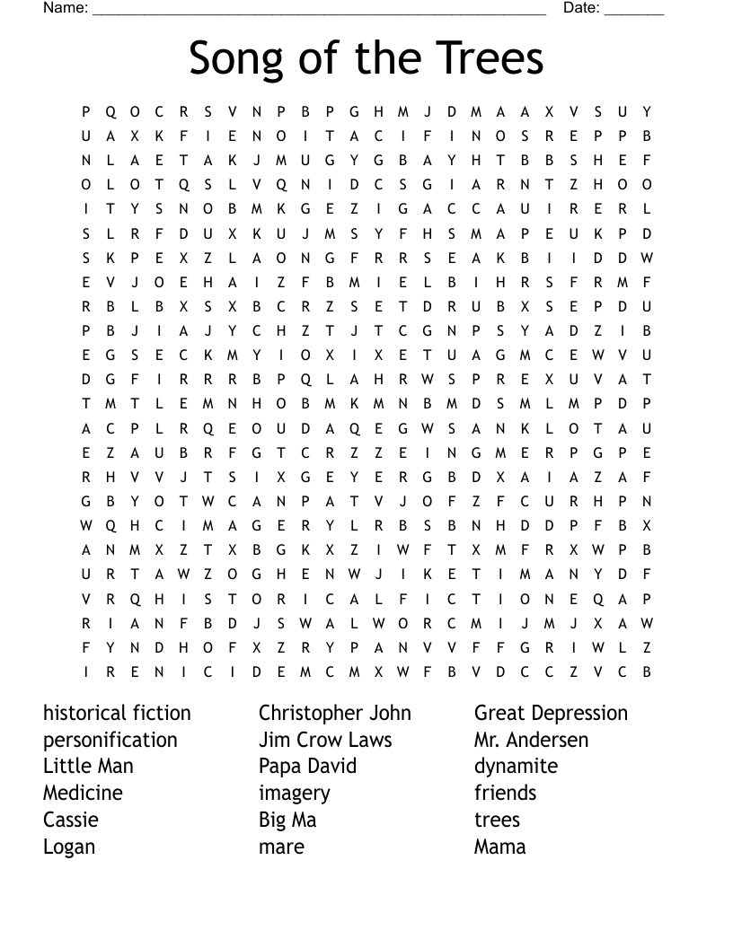 Song of the Trees Word Search - WordMint