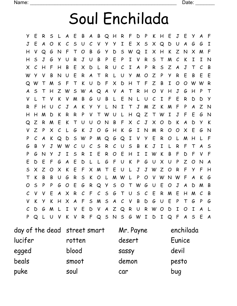 Soul Enchilada Word Search - WordMint