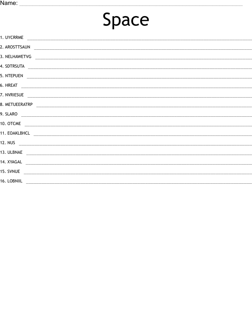 Space Word Scramble - WordMint