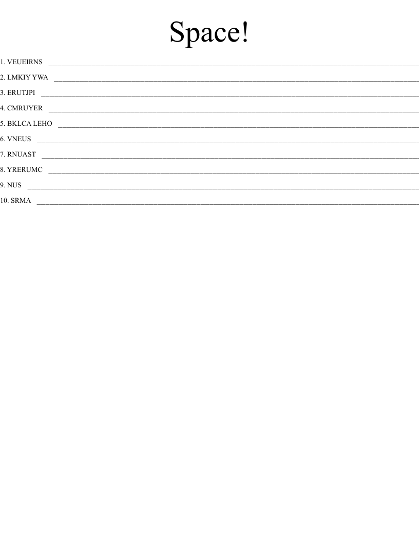 Space! Word Scramble - WordMint