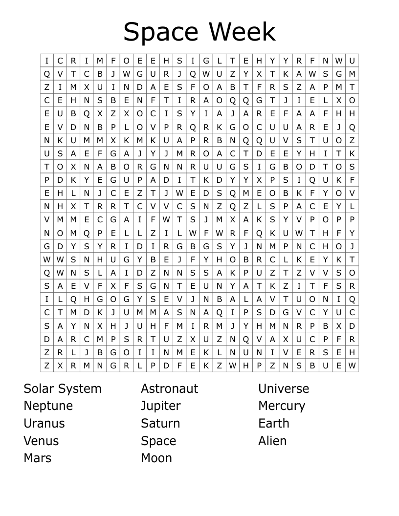 Space Week Word Search - WordMint