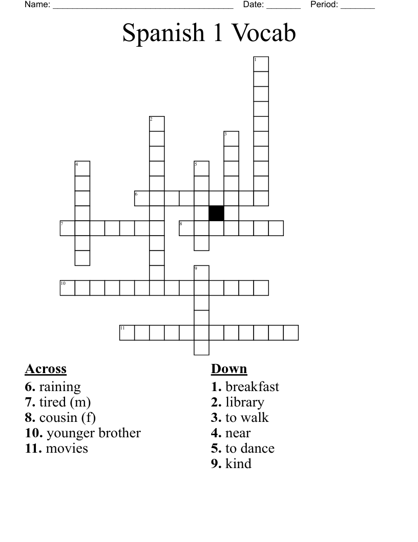 Spanish 1 Vocab Crossword - WordMint