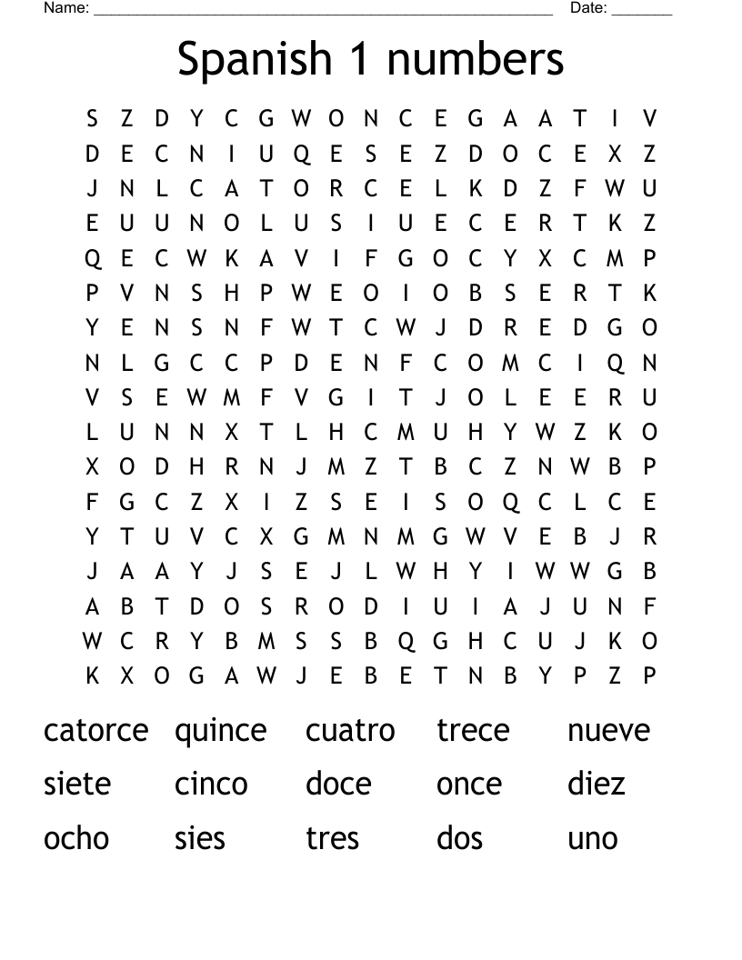 Spanish 1 Numbers Word Search WordMint