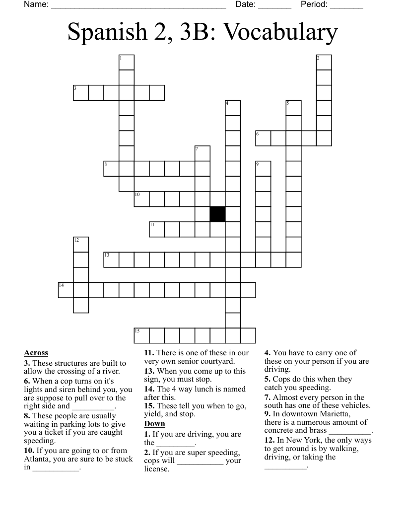 Spanish 2, 3B: Vocabulary Crossword - WordMint