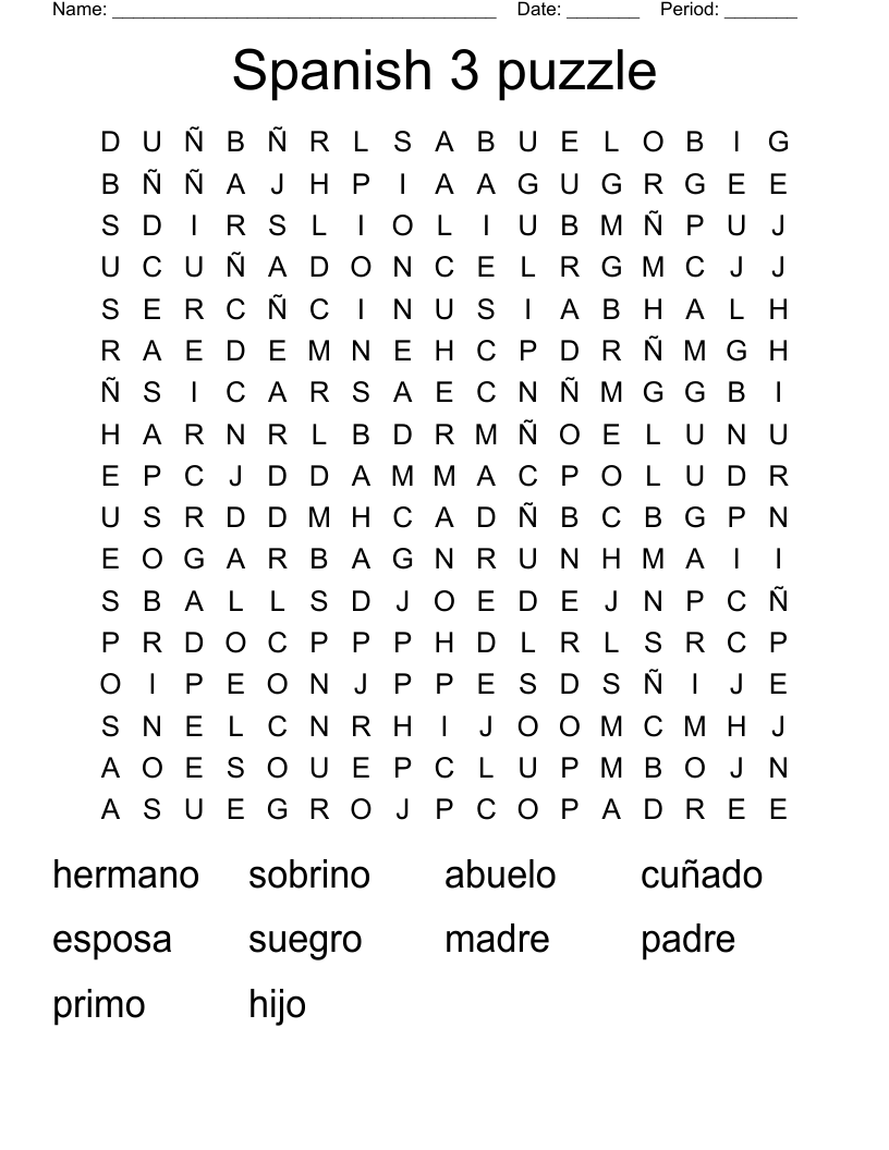 Spanish 3 puzzle Word Search - WordMint