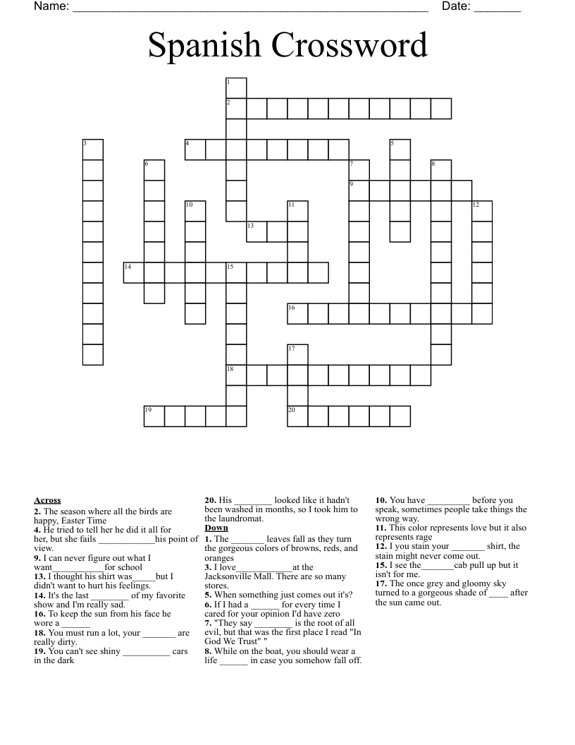 Spanish Crossword - WordMint