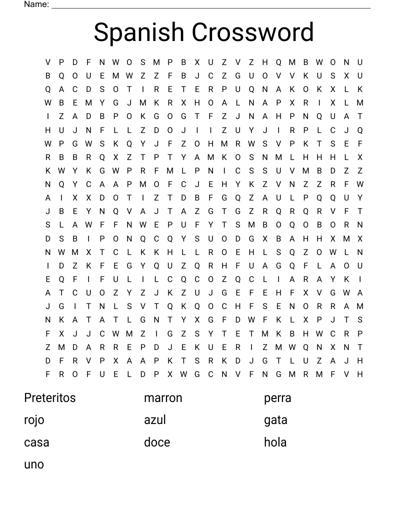 Spanish Crossword Word Search - WordMint