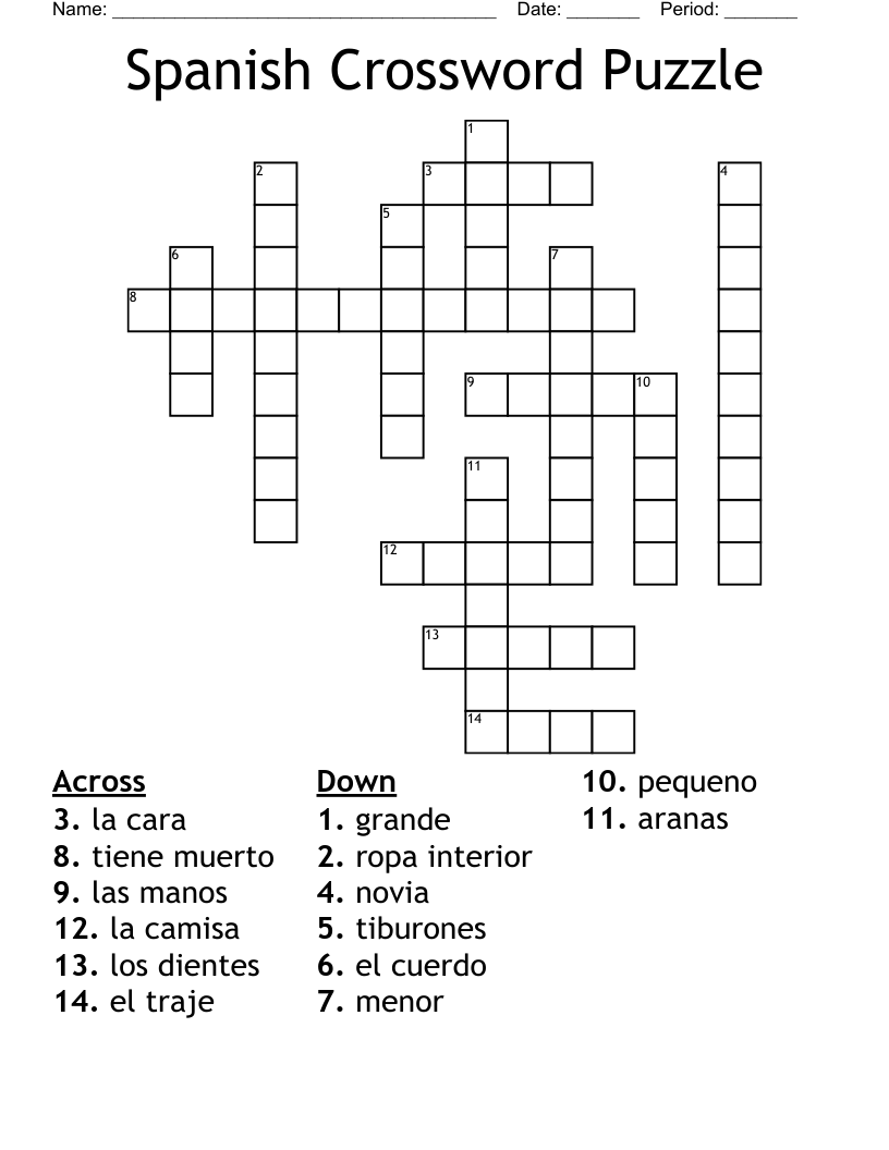 Spanish Crossword Puzzle - WordMint