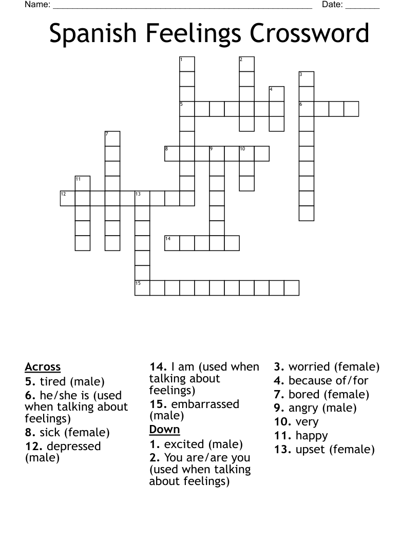 Spanish Feelings Crossword - WordMint