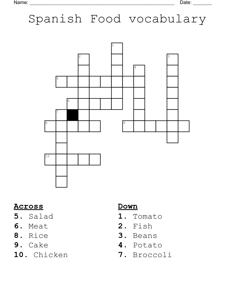 Spanish Food Vocabulary Crossword WordMint