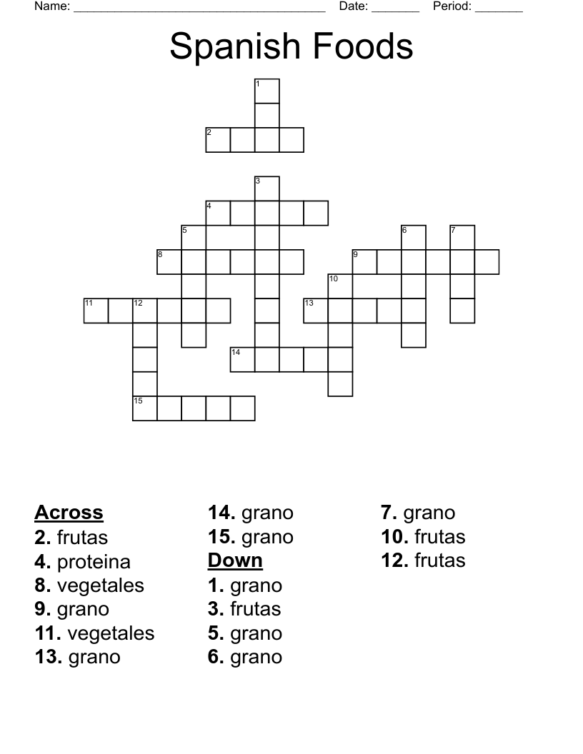 Spanish Foods Crossword - WordMint