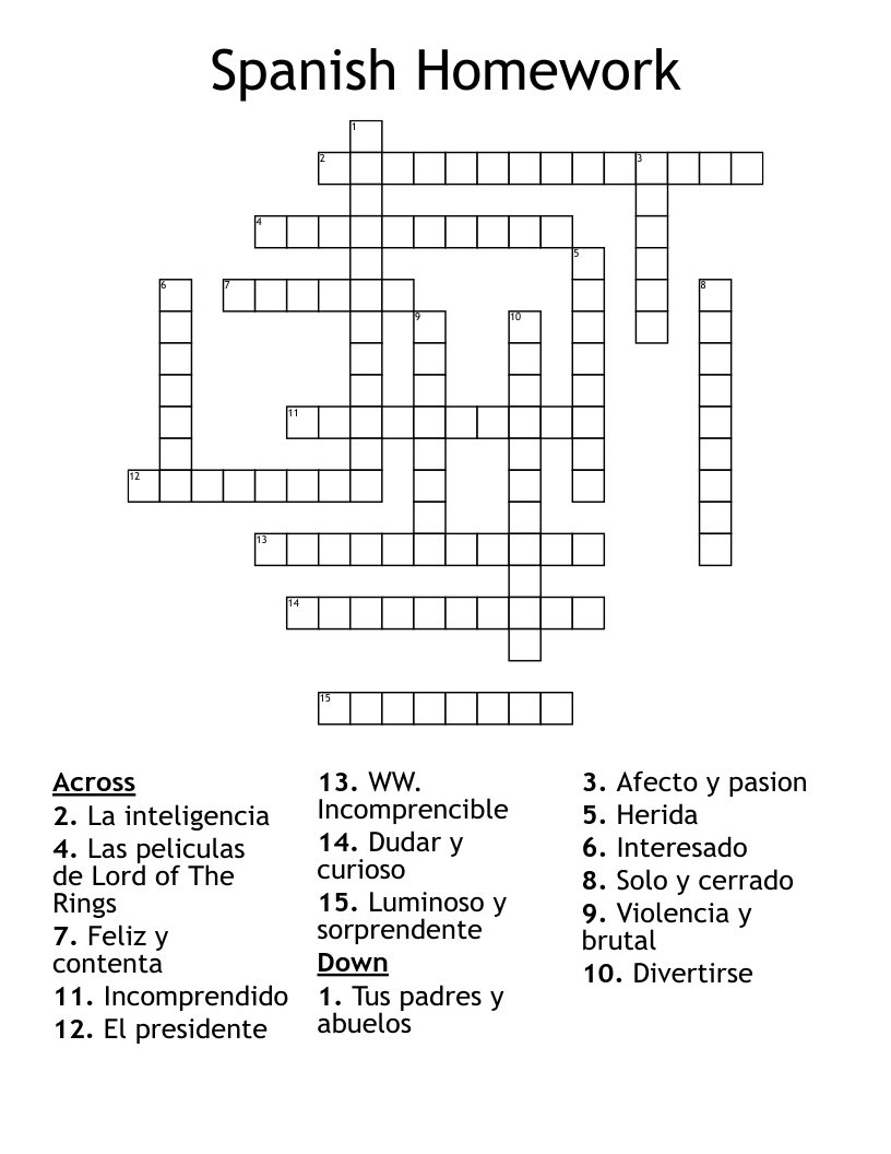 Spanish Homework Crossword - WordMint
